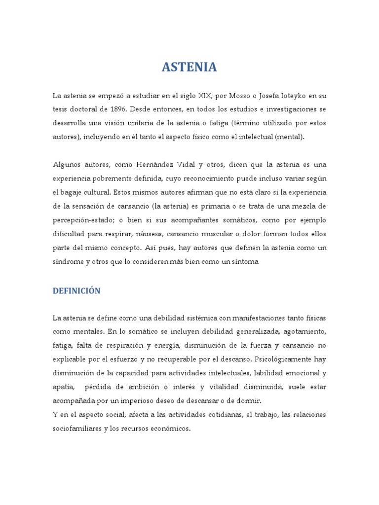 Astenia: Definición y Modelos Explicativos | PDF | Debilidad | Estrés ...