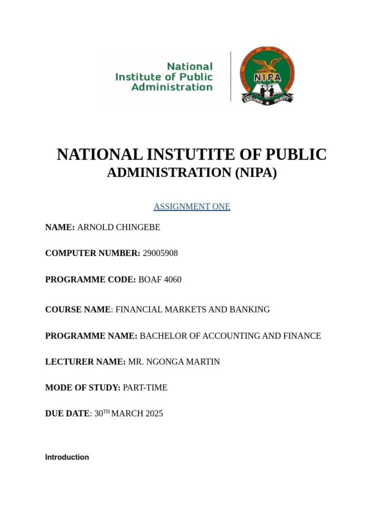 Financial Market and Banking Assignment 29005908 | PDF | Credit | Finance & Money Management