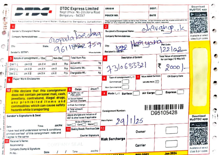 DTDC Invoice | PDF