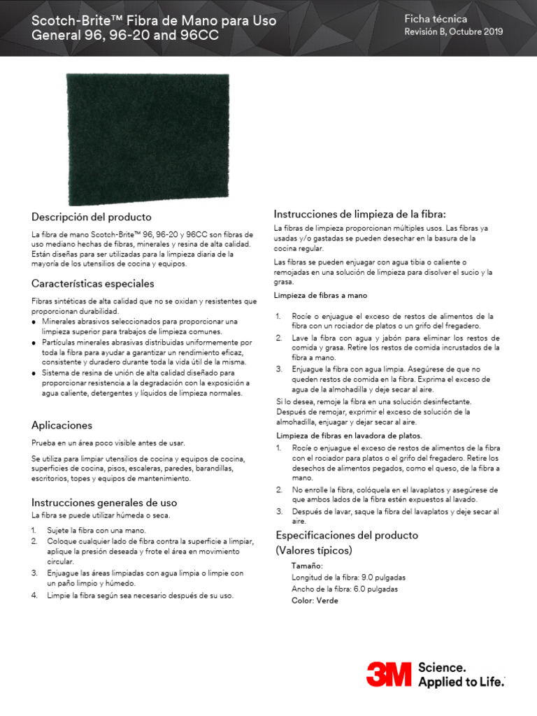 Scotch Brite General Purpose Scouring Pad 96 96 20 and 96CC - ESP | PDF ...