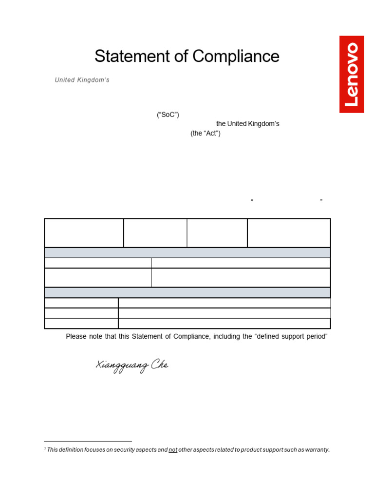 Lenovo Tab m10 Statement of Compliance With Uk Psti Regulations | PDF