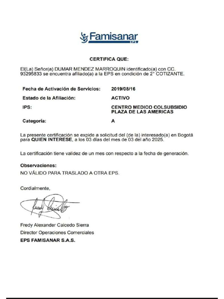 Eps Dumar Mendez | PDF