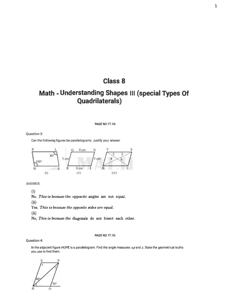 Class VIII Understanding Quadrilaterals and Construction | PDF ...