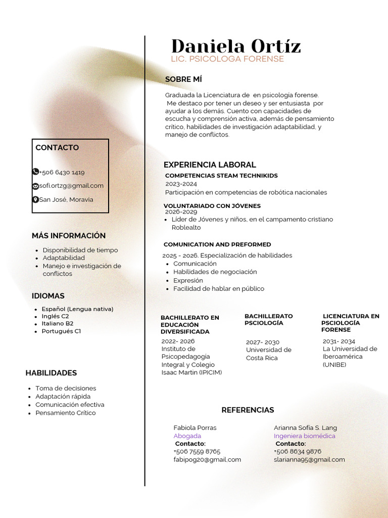 Currículum Daniela Ortíz | PDF | Sicología | Ciencias del comportamiento