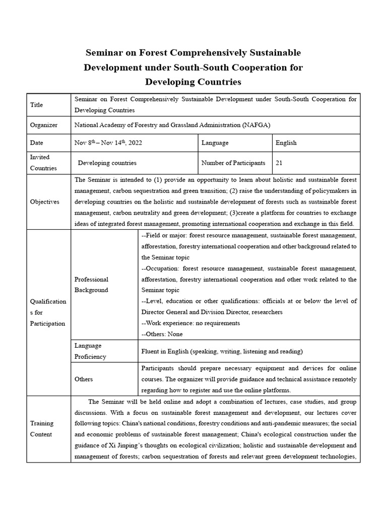 Seminar On Forest Comprehensively Sustainable Development Under South ...