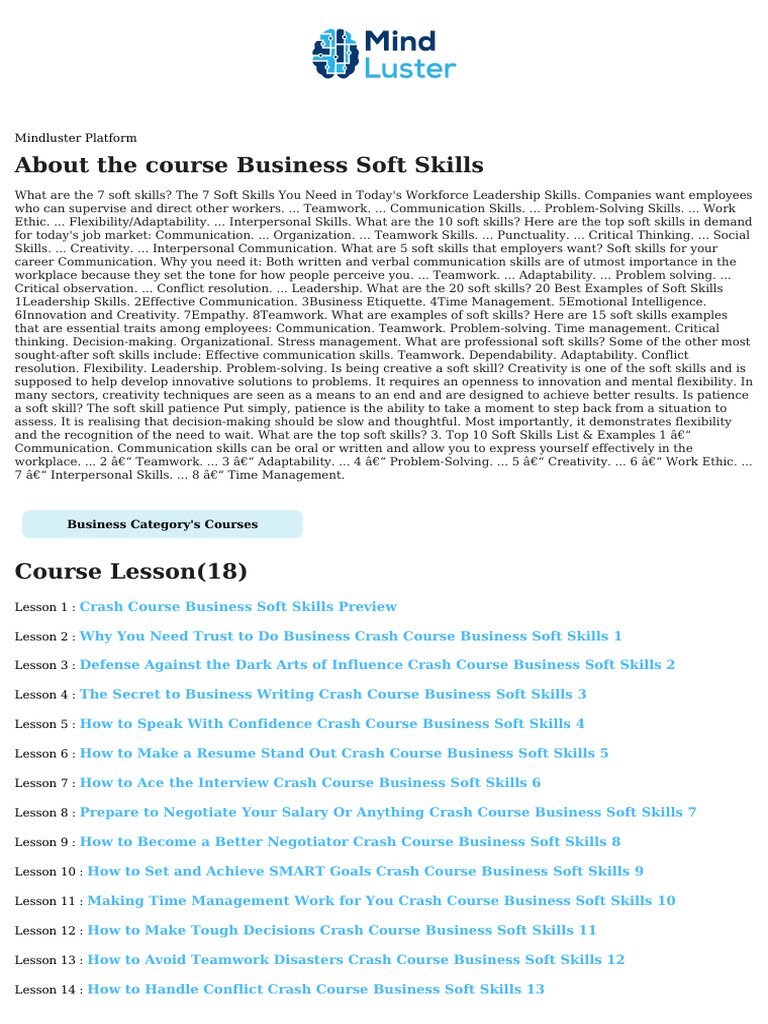 Business Soft Skills Course Content | PDF | Skill | Creativity