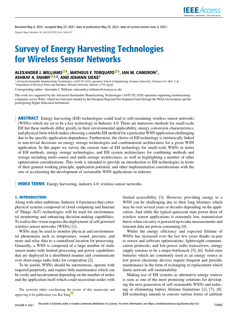 Survey Of Energy Harvesting Technologies For Wireless Sensor Networks Pdf Energy Harvesting