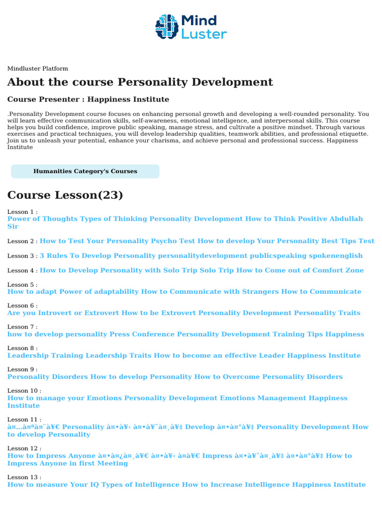 Personality Development Course Content | PDF | Leadership | Extraversion And Introversion