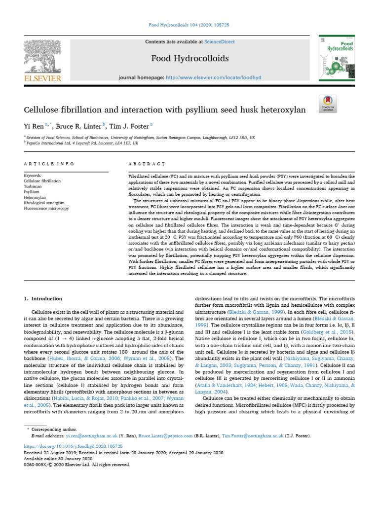 Cellulose fibrillation and interaction with psyllium seed husk ...