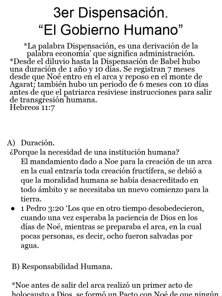 Dispensación y Gobierno Humano en Babel | PDF | Noé | Arca de Noé