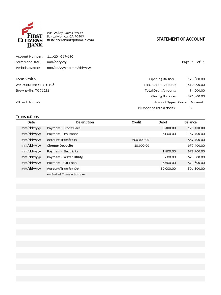 Editable Bank Statement Template | PDF