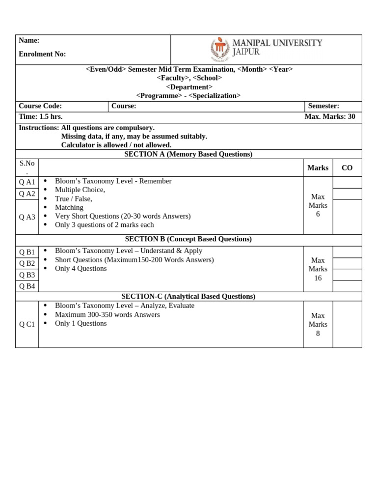 Tentative MTE Question Paper Format | PDF
