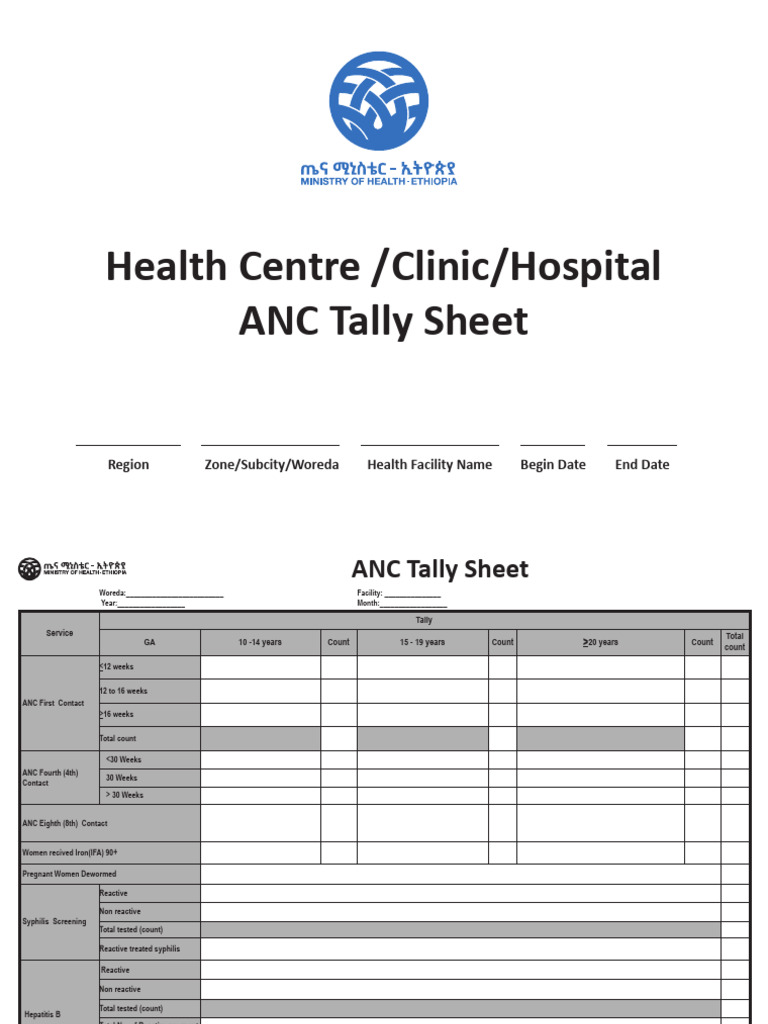ANC Tally Sheet for Health Facilities | PDF