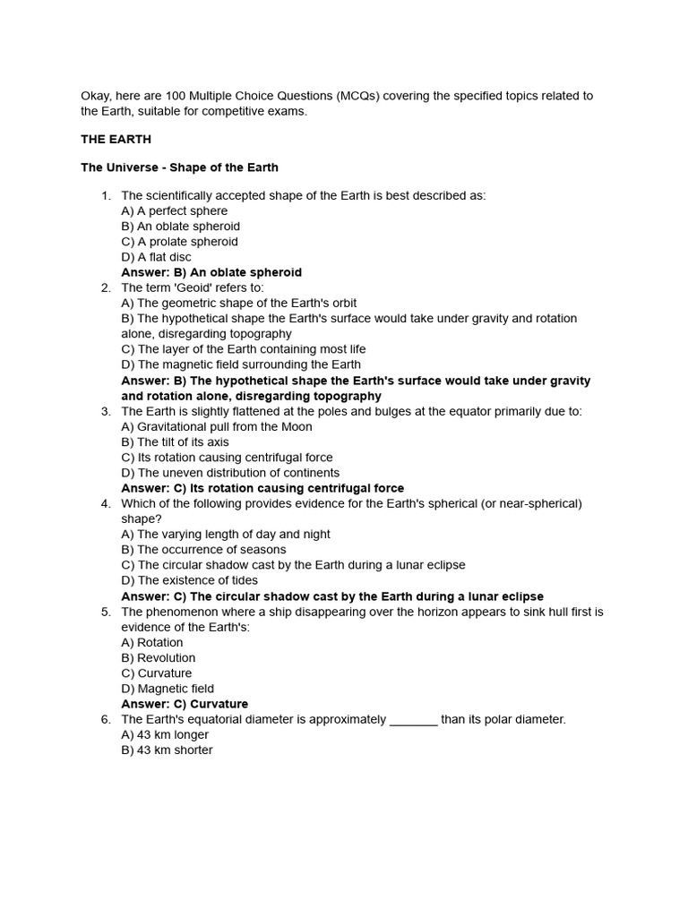Earth Science MCQs for Competitive Exams | PDF | Equator | Earth