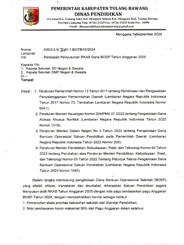 Persiapan Penyusunan RKAS BOSP TA.2025 | PDF