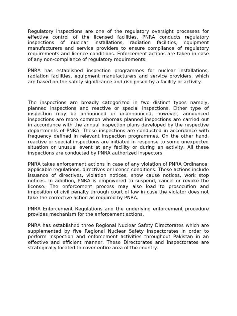 PNRA Nuclear Facility Inspections Guide | PDF | Regulatory Compliance ...