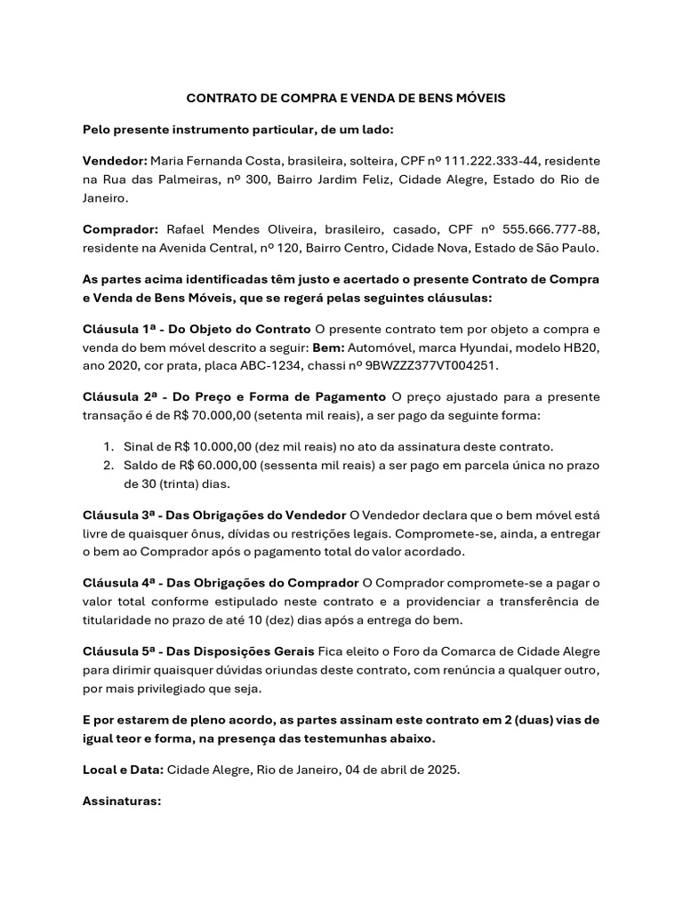 contrato de venda de veículo | PDF
