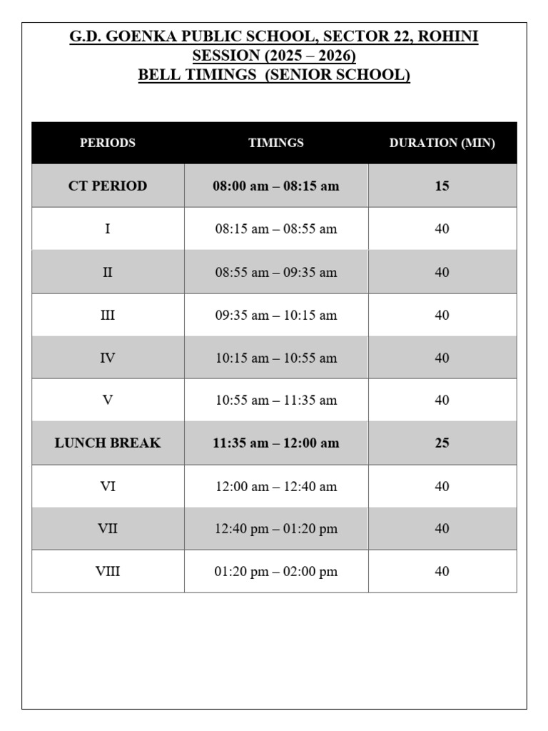 Bell Timings (Senior School) | PDF