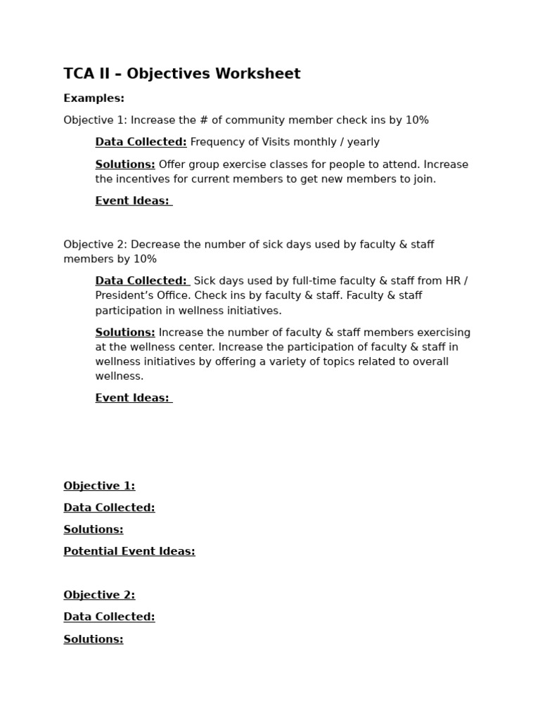 Objectives Worksheet | PDF