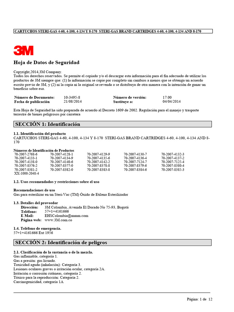 Hoja de Seguridad Cartuchos Steri-Gas | PDF | Combustión | Ventilación ...