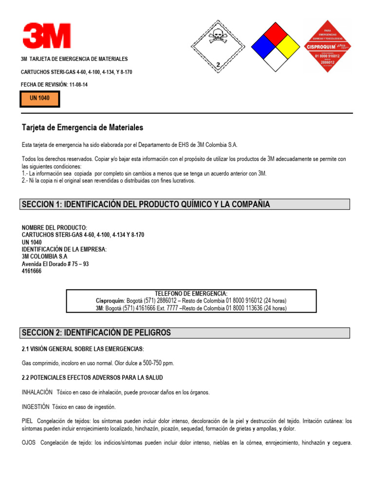Tarjeta de Emergencia 3M: Cartuchos Steri-Gas | PDF | Ventilación ...