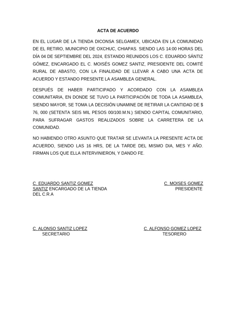 Acta de Acuerdo | PDF