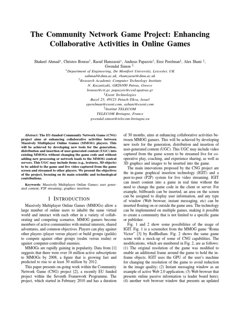 The Community Network Game Project: Enhancing Collaborative Activities ...