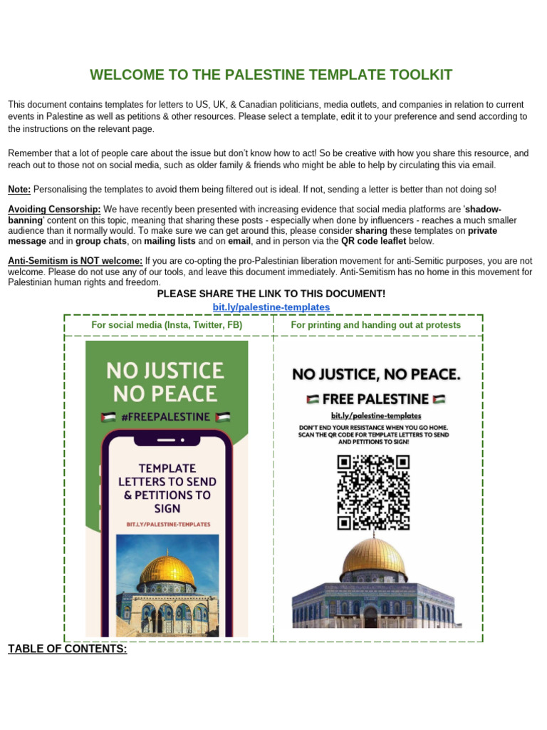 Palestine Advocacy Template Toolkit | PDF | Gaza Strip | Israeli ...
