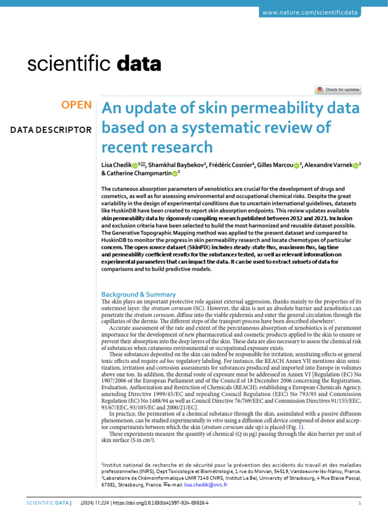 Update on Skin Permeability Data | PDF | Epidermis | Skin