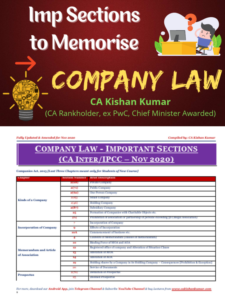 Key Company Law Sections to Memorize | PDF | Audit | Securities (Finance)