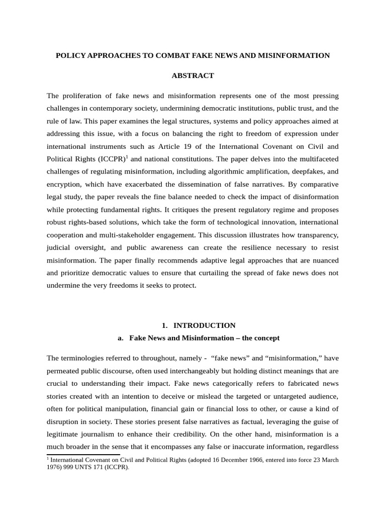 Combating Fake News: Policy Solutions | PDF | Freedom Of Speech ...