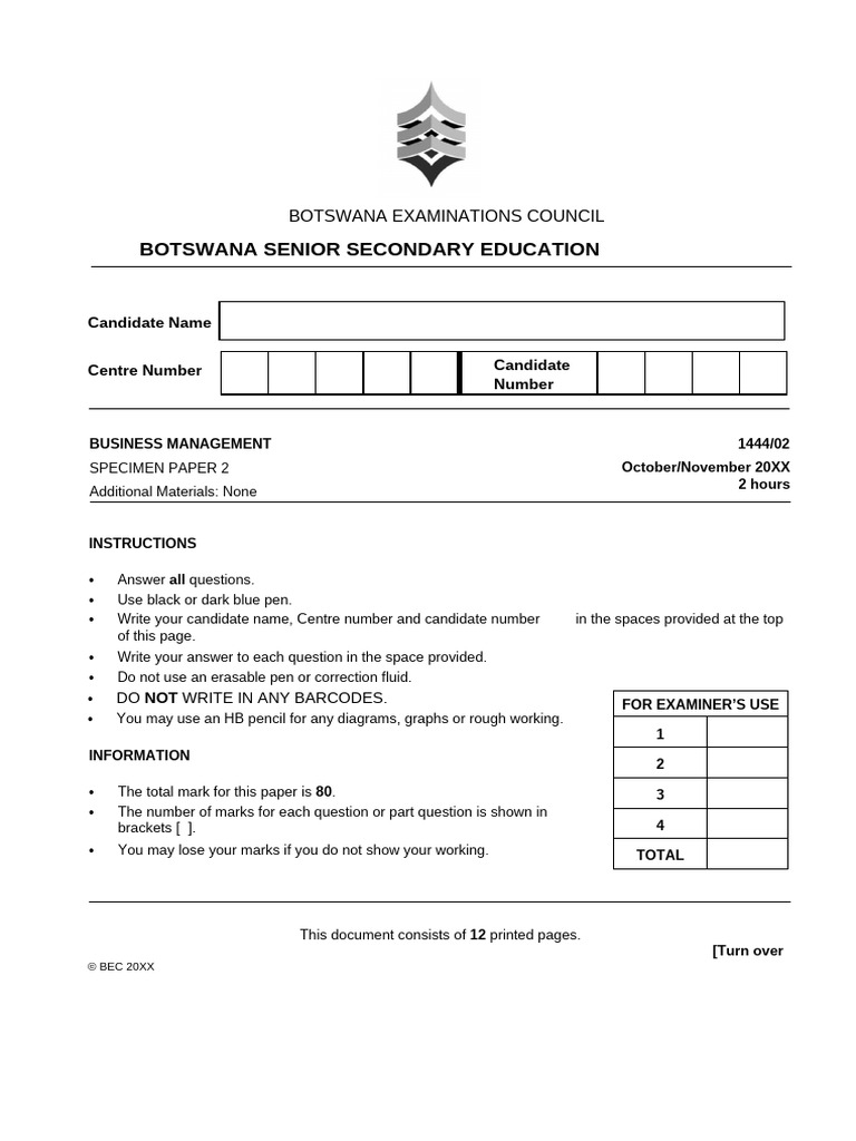 Business Management PAPER 2 Specimen EDITED AUG 2024 | PDF | Business ...