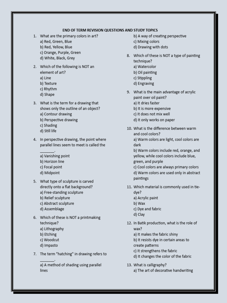 JSS3 Cca End of Term Revision Questions and Study Topics | PDF ...