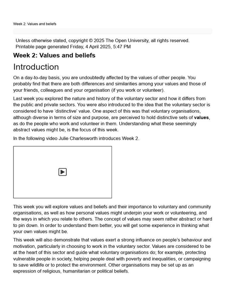 Week 2 - Values and Beliefs - View As Single Page - OpenLearn | PDF ...