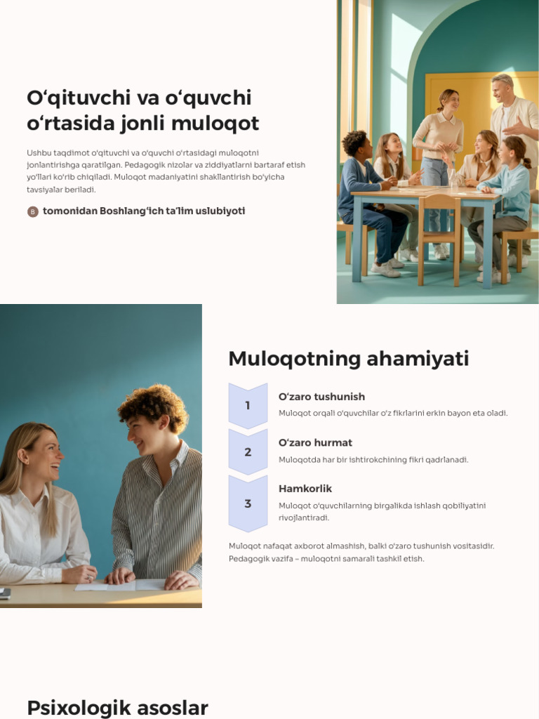 Oqituvchi Va Oquvchi Ortasida Jonli Muloqot | PDF
