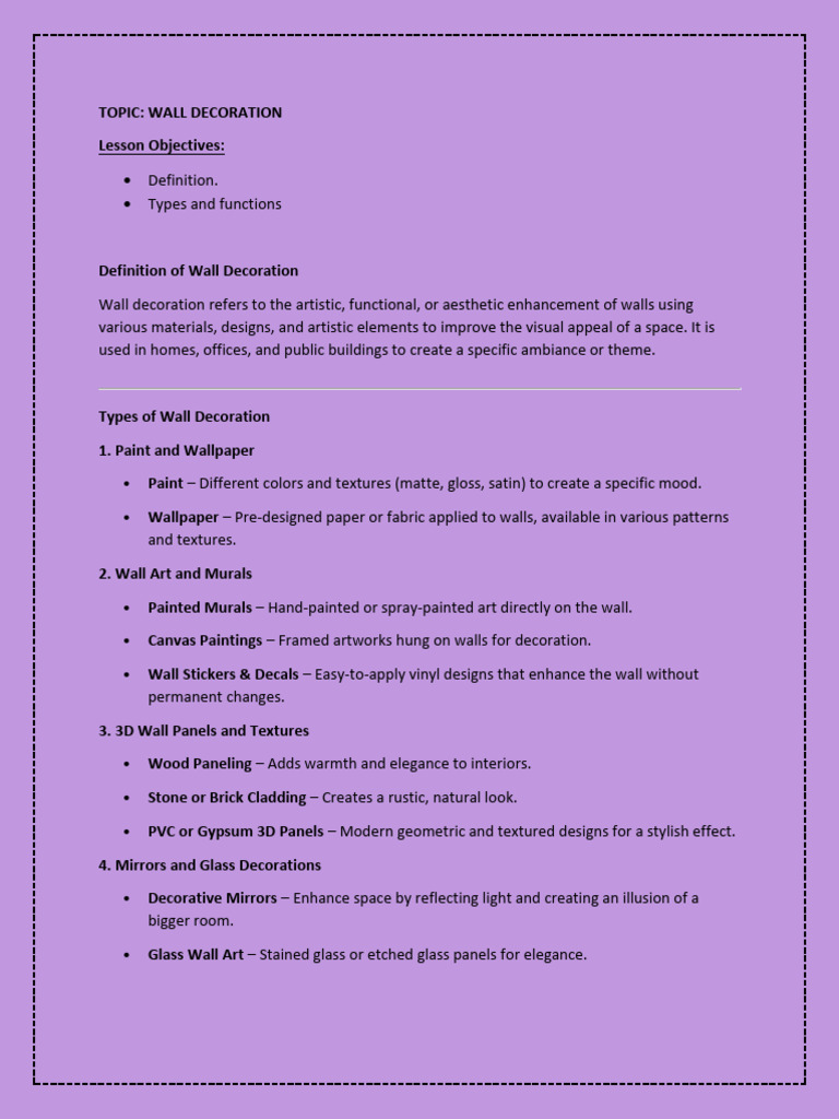 Topic - Wall Decoration | PDF