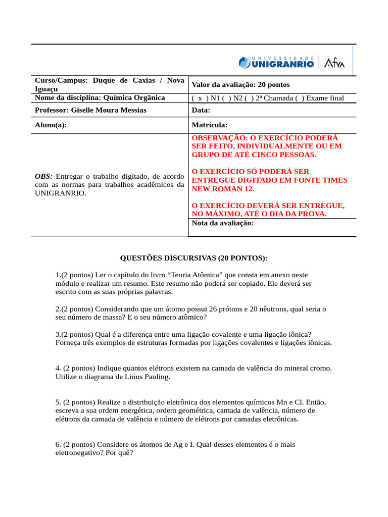 ESTUDO+DIRIGIDO+PARA+A+PROVA+N1+2024.2+QU%C3%8DMICA+ORG%C3%82NICA | PDF