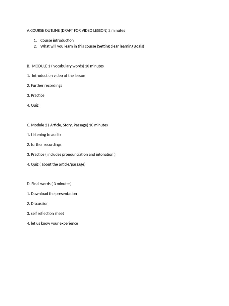 Course Outline For Video Presentation | PDF