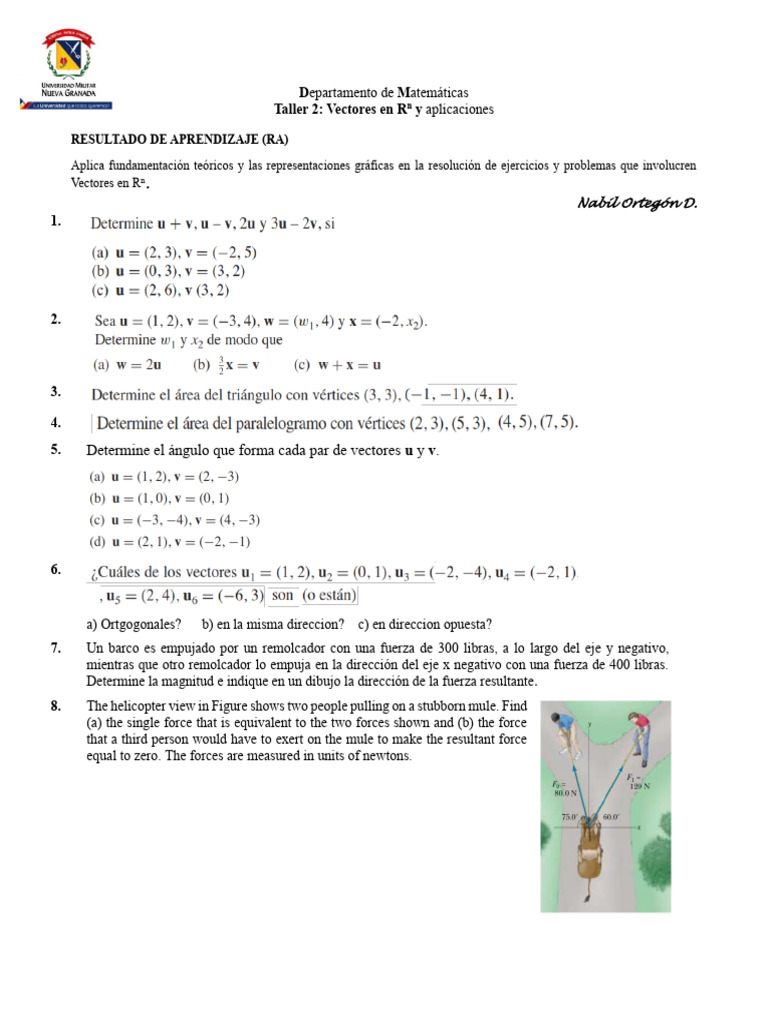 Taller Lineal - Vectores en R - N | PDF | Vector Euclidiano | Triángulo