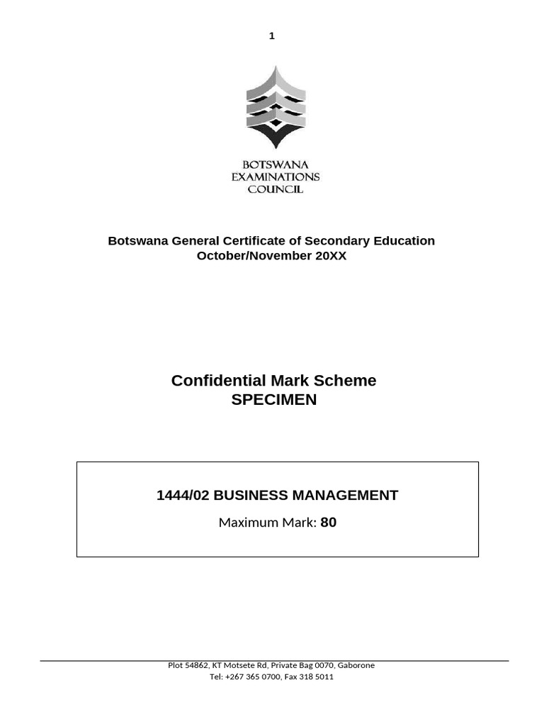 20XX BSSE Business Management Specimen Paper 2 Marking Scheme - EDT AUG 2024 | PDF | Business