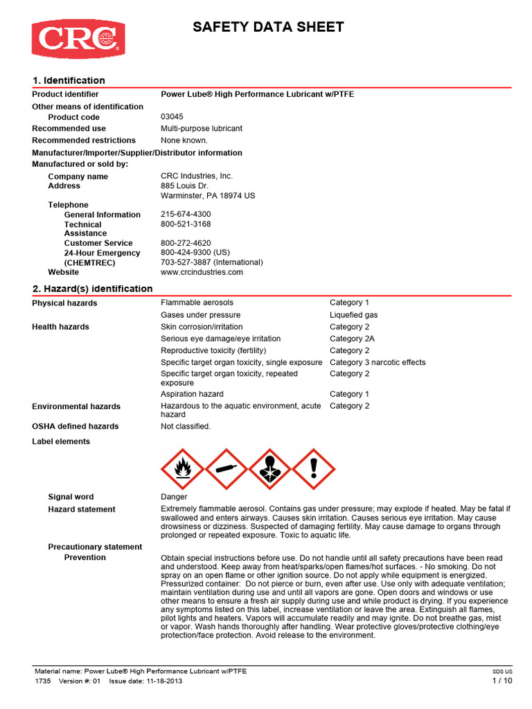 Power Lube High Performance Lubricant W Ptfe | PDF | Toxicity | Waste