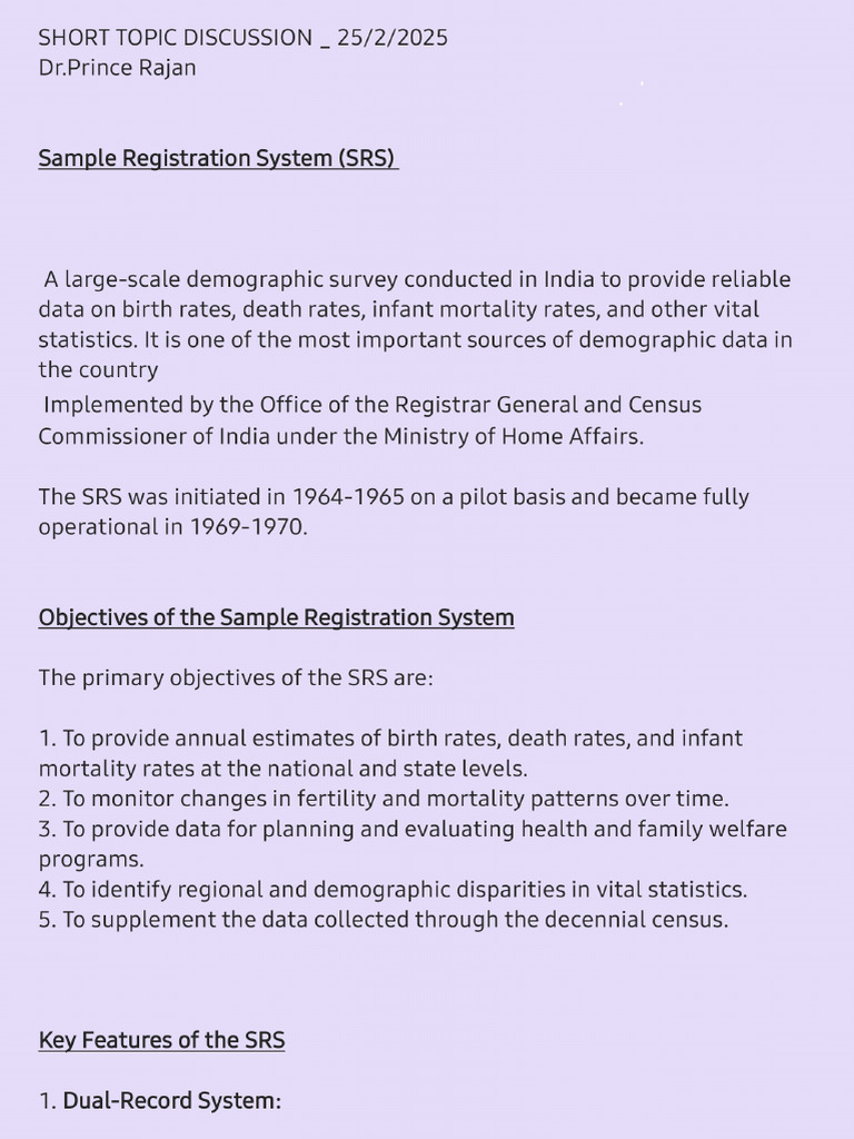 SRS - Sample Registration System in India | PDF