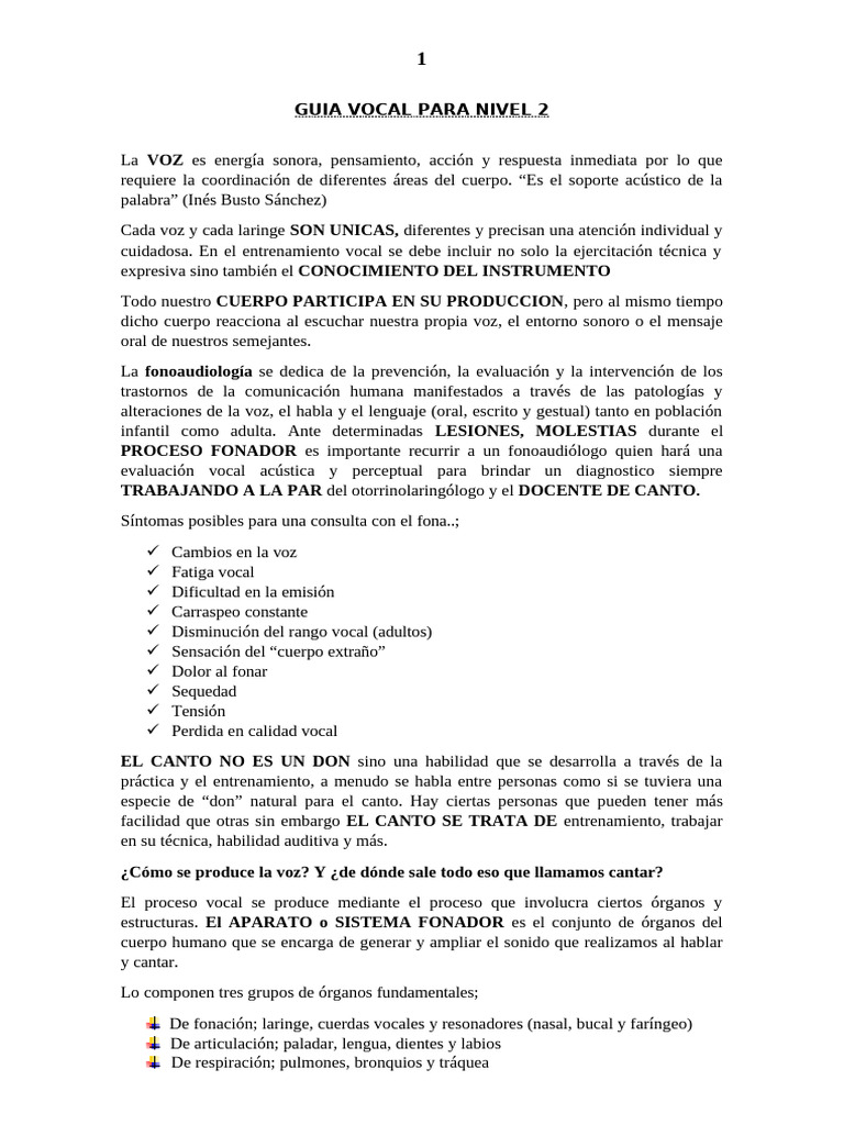 Guia Vocal NIVEL 2 | PDF | Pulmón | Respiración