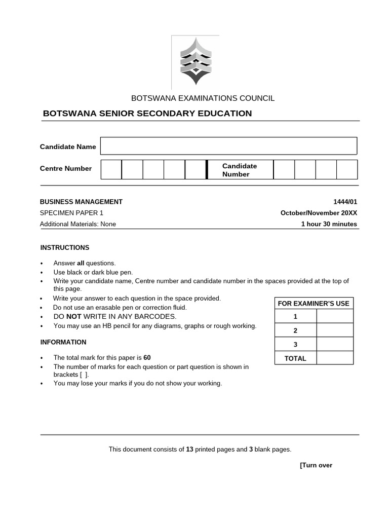Business Management Specimen Paper 1 | PDF