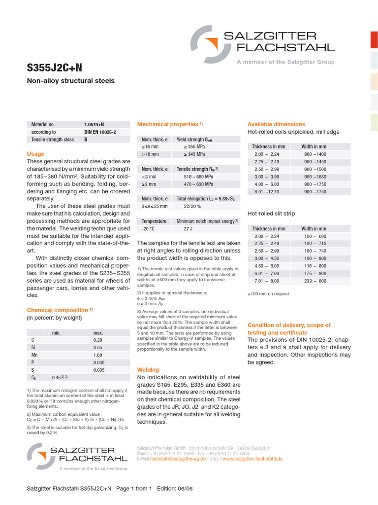 S355J2C+N Non-Alloy Steel Specification | PDF | Strength Of Materials ...