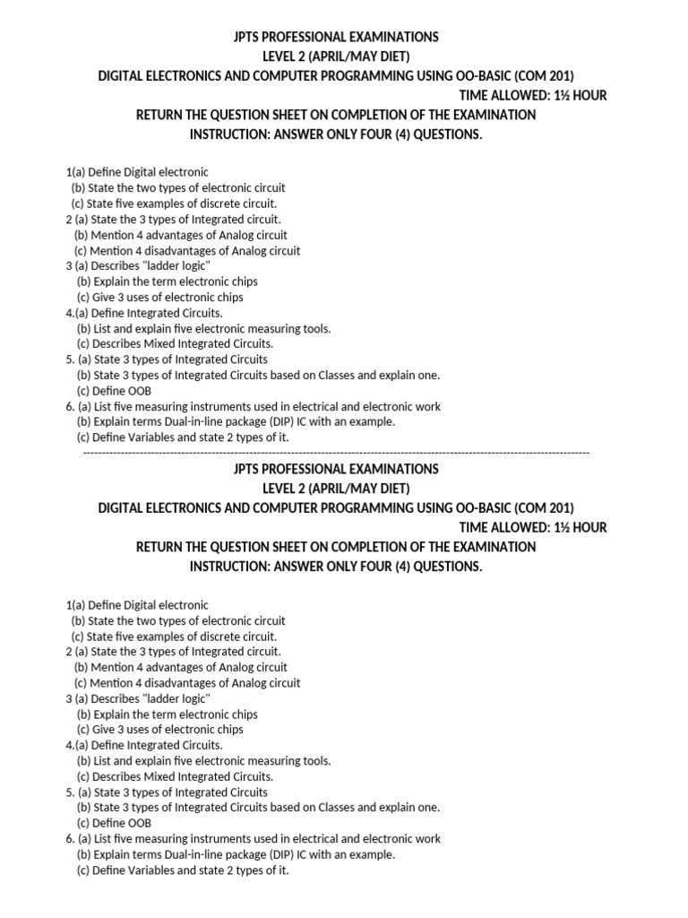 Digital Electronics Exam Questions Guide | PDF | Integrated Circuit ...