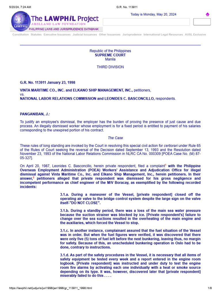 Vinata Marine V National Labor Relations G.R. No. 113911 | PDF ...