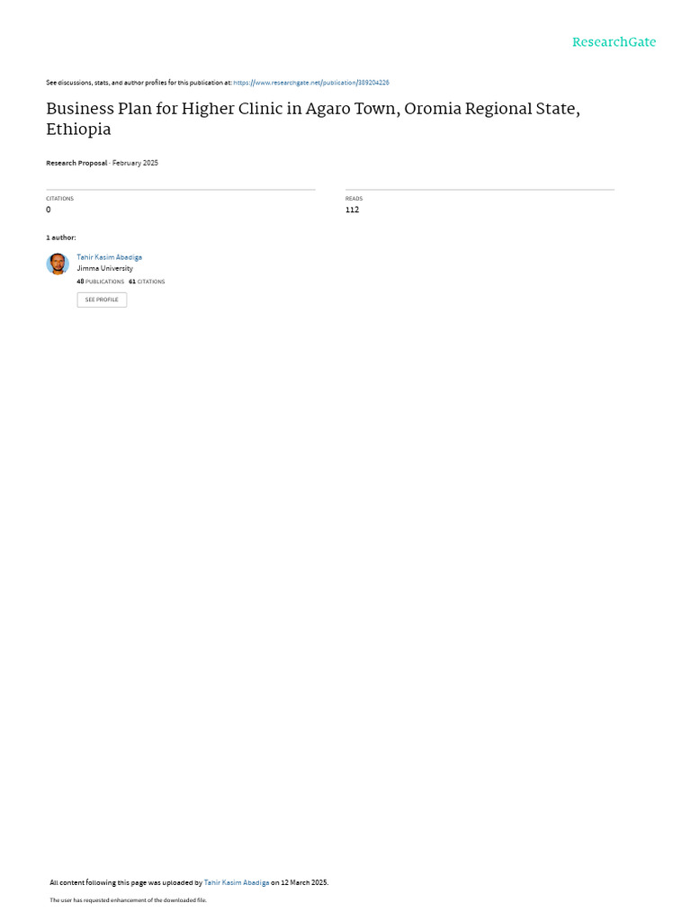 Business Plan For Higher Clinic in Agaro | PDF | Health Care | Patient