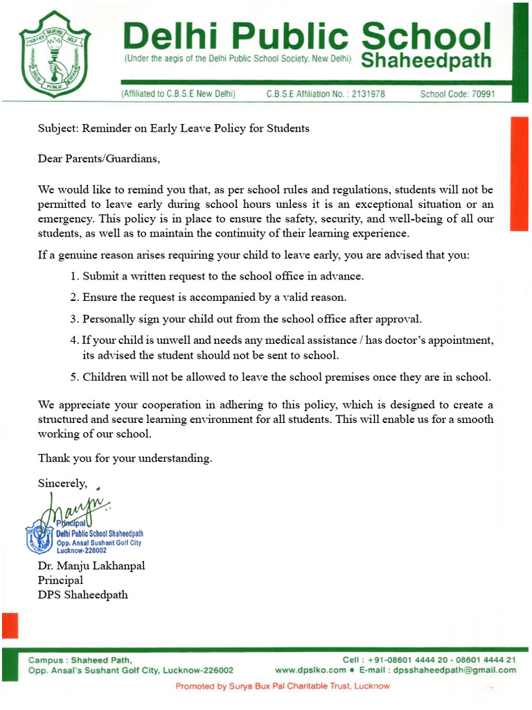 Early Leave Policy For Students | PDF