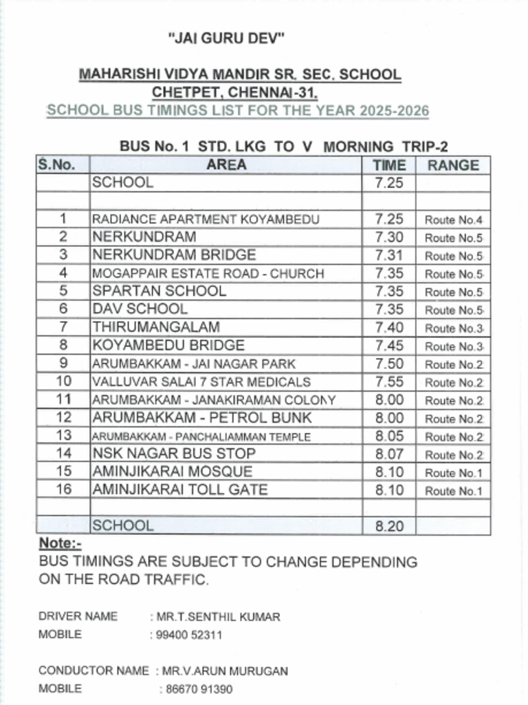 BUS ROUTE LIST UKG To V 2025-2026 | PDF